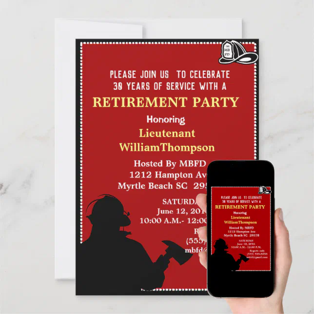 Fireman/Fire Chief Retirement Party Invitation | Zazzle