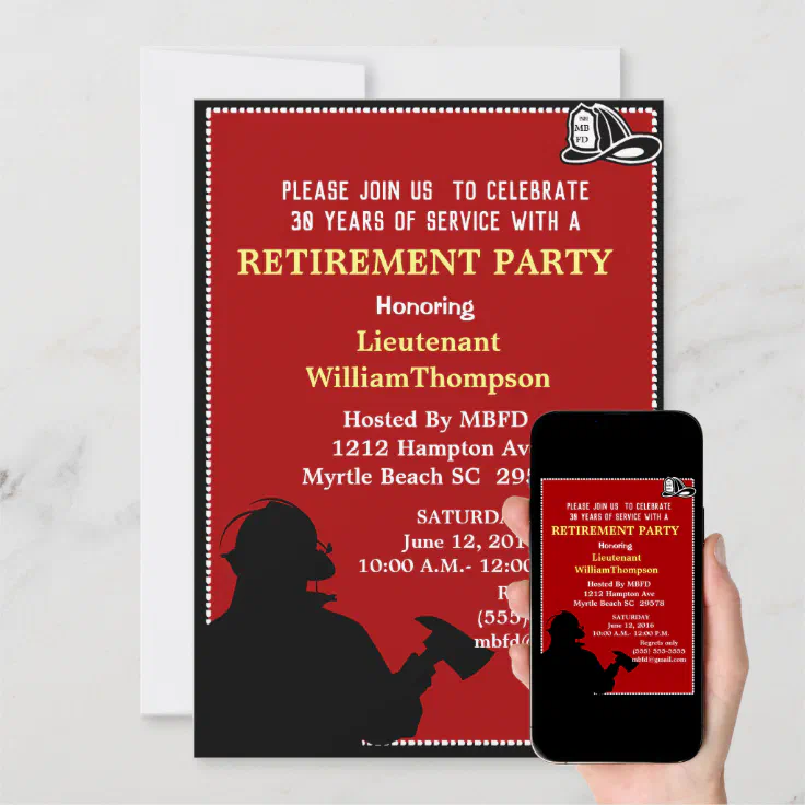 Fireman/Fire Chief Retirement Party Invitation | Zazzle
