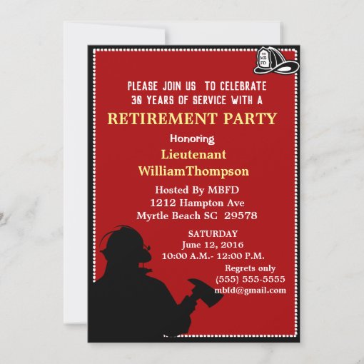 Fireman/Fire Chief Retirement Party Invitation | Zazzle