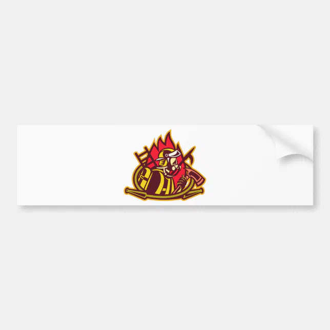 fireman firefighter fighting fire retro bumper sticker | Zazzle