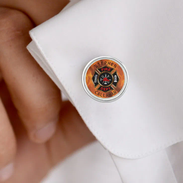 Fireman Firefighter Fire Department Flame Monogram Cufflinks | Zazzle