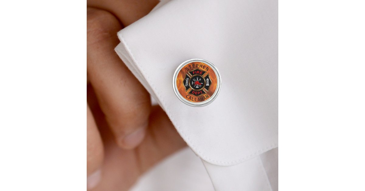 Fireman Firefighter Fire Department Flame Monogram Cufflinks | Zazzle