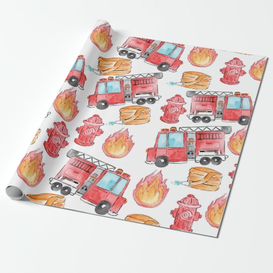 Fireman firefighter kid birthday wrapping paper | Zazzle.com