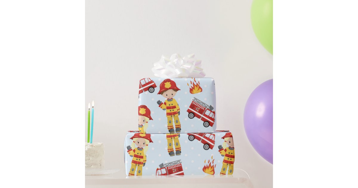Fireman pattern fun Party wrapping paper | Zazzle