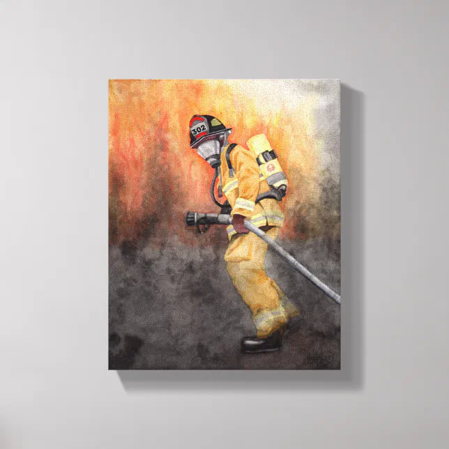 Fireman Personalize Station Number Firefighter Canvas Print | Zazzle