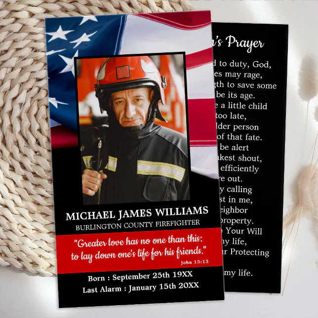 Fireman Prayer Remembrance Memorial Funeral Card | Zazzle