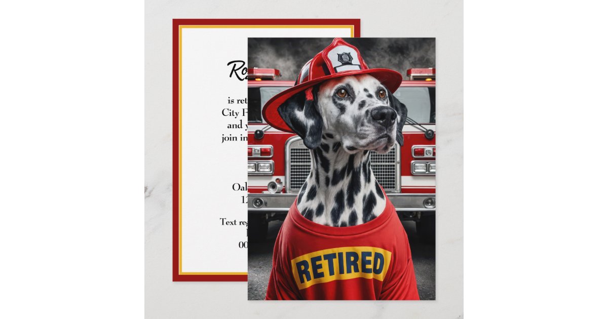Fireman Retirement Party With Dalmation Dog Invitation | Zazzle