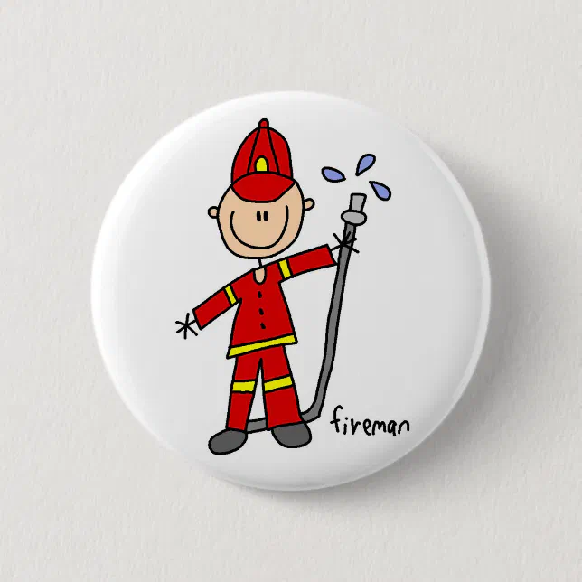 Fireman Stick Figure Button | Zazzle