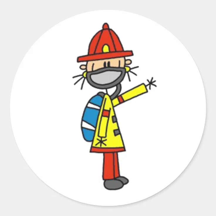 Fireman Stick Figure Classic Round Sticker | Zazzle