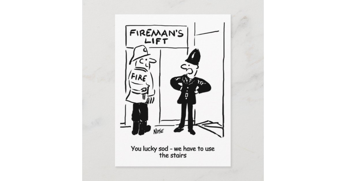 Fireman's Lift Cartoon Postcard | Zazzle