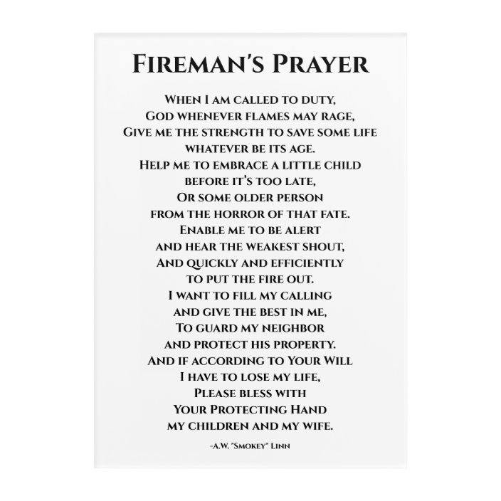 Fireman's Prayer Acrylic Print | Zazzle.com