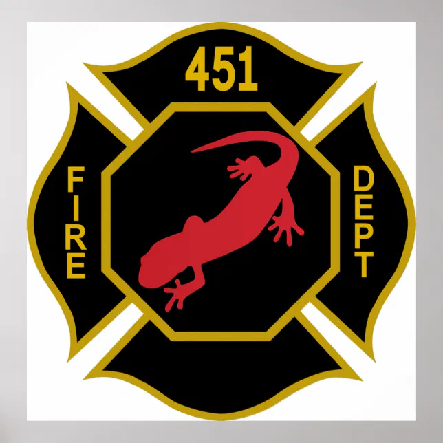 Firemen Logo Fahrenheit 451 Black Gold and Red wi Poster | Zazzle