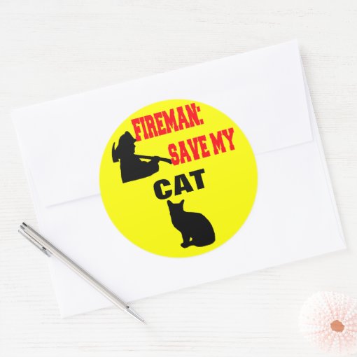Firemen Save My Cat Classic Round Sticker | Zazzle