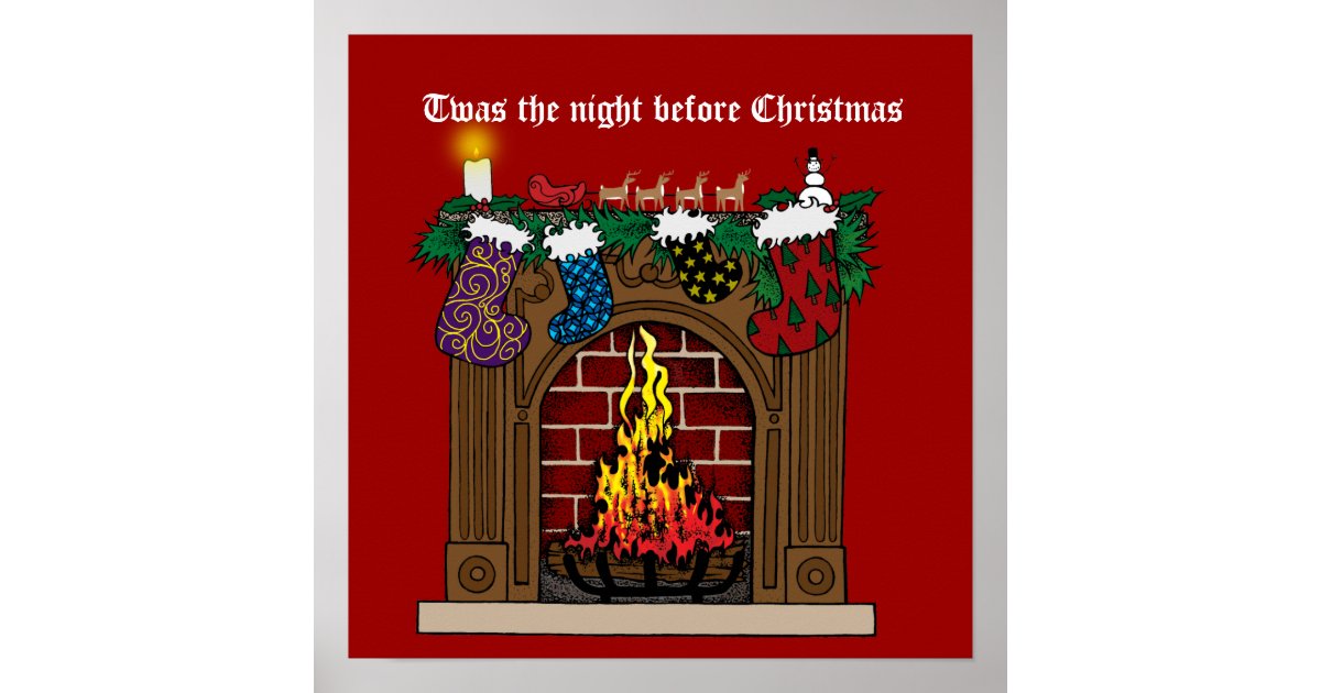 Fireplace on Christmas Eve Poster | Zazzle