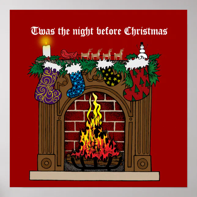 Fireplace on Christmas Eve Poster | Zazzle