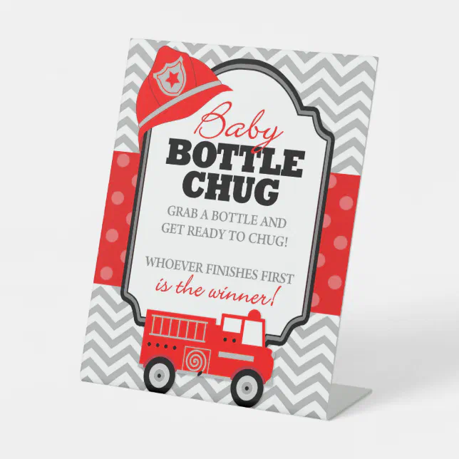 Firetruck Baby Bottle Chug Shower Game Party Sign | Zazzle