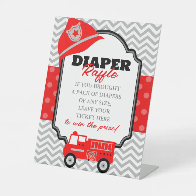Firetruck Baby Shower Diaper Raffle Display Pedestal Sign | Zazzle