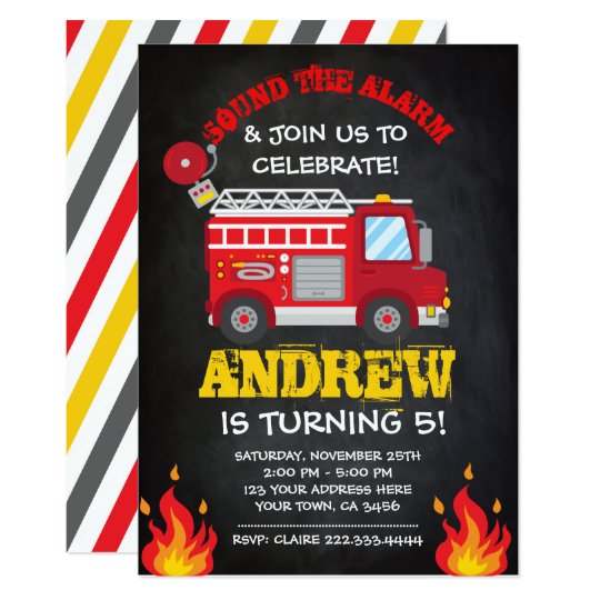 Firetruck Birthday Invitation, Firefighter Invites | Zazzle.com