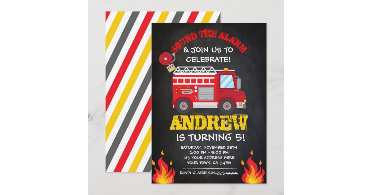 Firetruck Birthday Invitation, Firefighter Invites | Zazzle