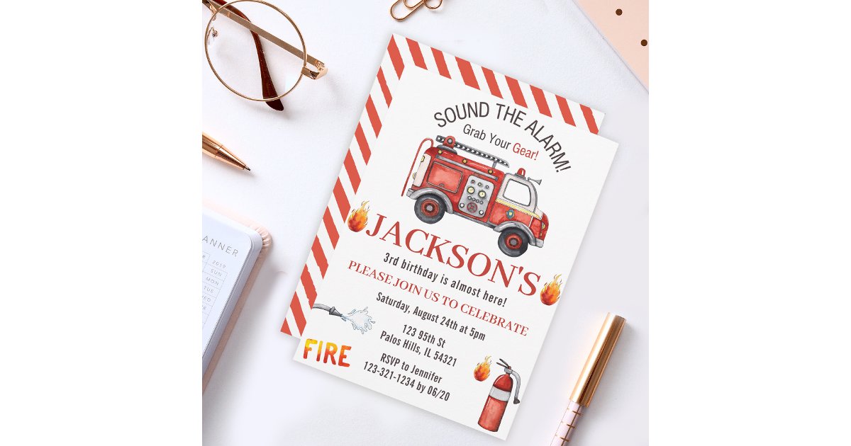 Firetruck birthday invitation Fireman invitation | Zazzle