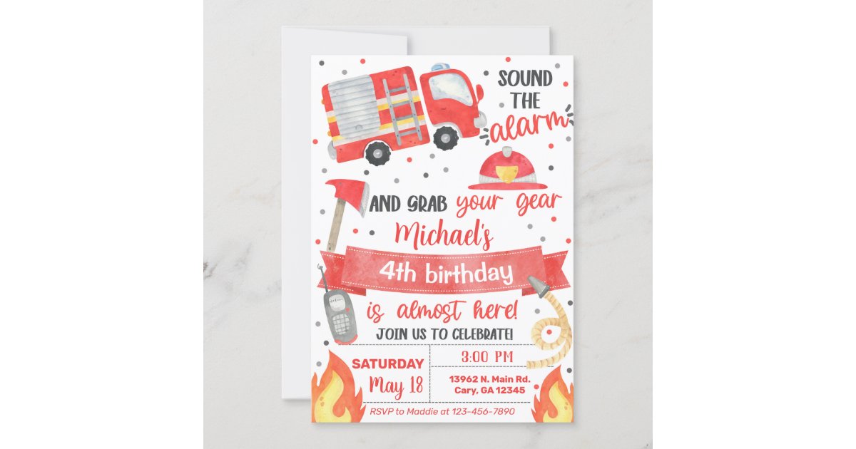Firetruck boy birthday invitation, fireman. invitation | Zazzle