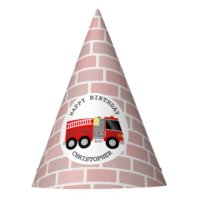 Firetruck + Bricks Birthday Party Hat | Zazzle