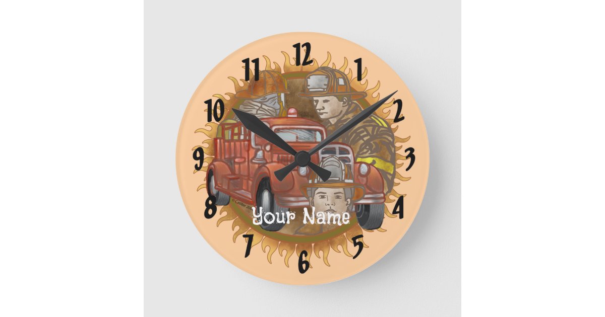 Firetruck Buddy firefighters clocks | Zazzle