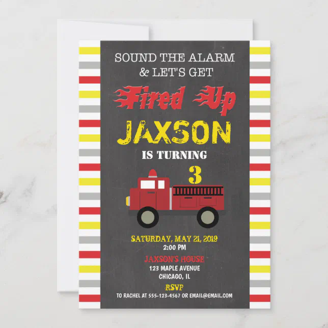 Firetruck fire engine birthday party boy invitation | Zazzle
