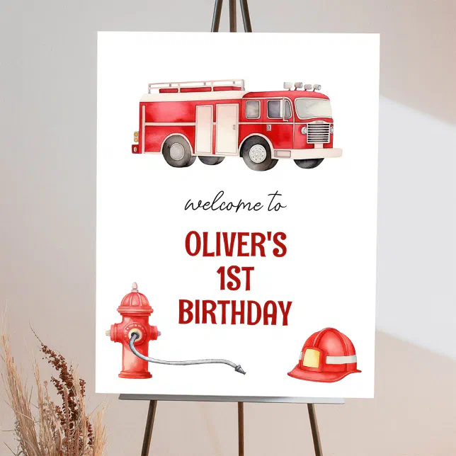Firetruck, Fire Engine, Birthday Welcome Sign | Zazzle