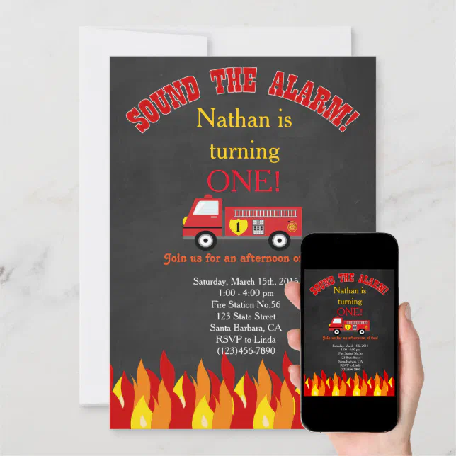 Firetruck Fire Engine First Birthday Party Invite | Zazzle