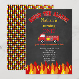Firetruck Fire Engine First Birthday Party Invite | Zazzle