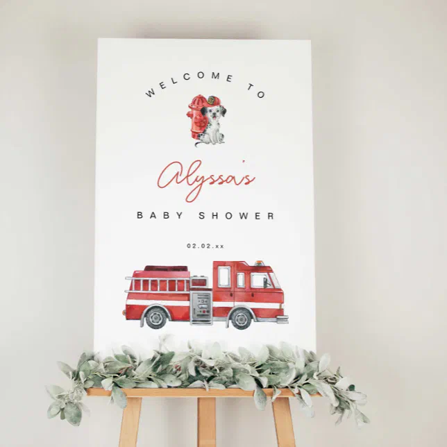 Firetruck Firefighter Baby Shower Welcome Sign | Zazzle
