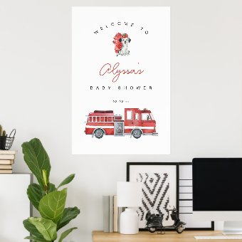 Firetruck Firefighter Baby Shower Welcome Sign | Zazzle