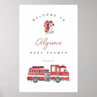 Firetruck Firefighter Baby Shower Welcome Sign | Zazzle