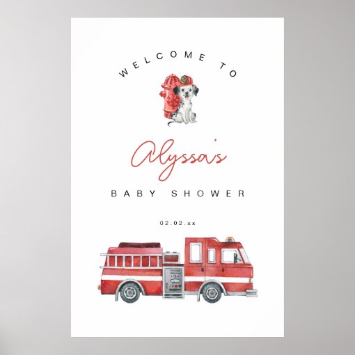 Firetruck Firefighter Baby Shower Welcome Sign | Zazzle