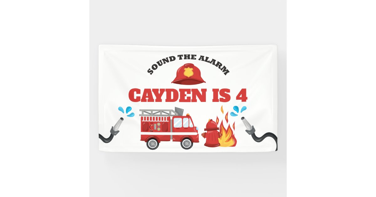 Firetruck Firefighter Birthday Party Banner | Zazzle