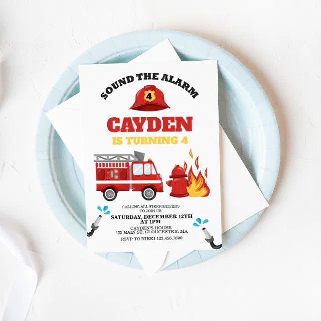 Firetruck Firefighter Birthday Party Invitation | Zazzle