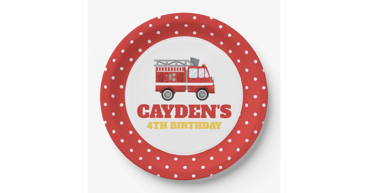 Firetruck Firefighter Birthday Party Paper Plates | Zazzle