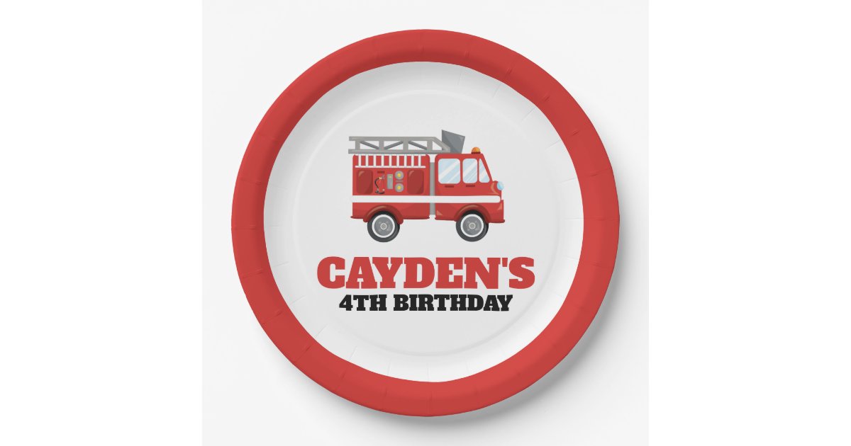 Firetruck Firefighter Birthday Party Paper Plates | Zazzle
