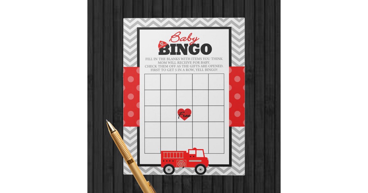 Firetruck Gift Bingo Baby Shower Game Pack Notepad | Zazzle