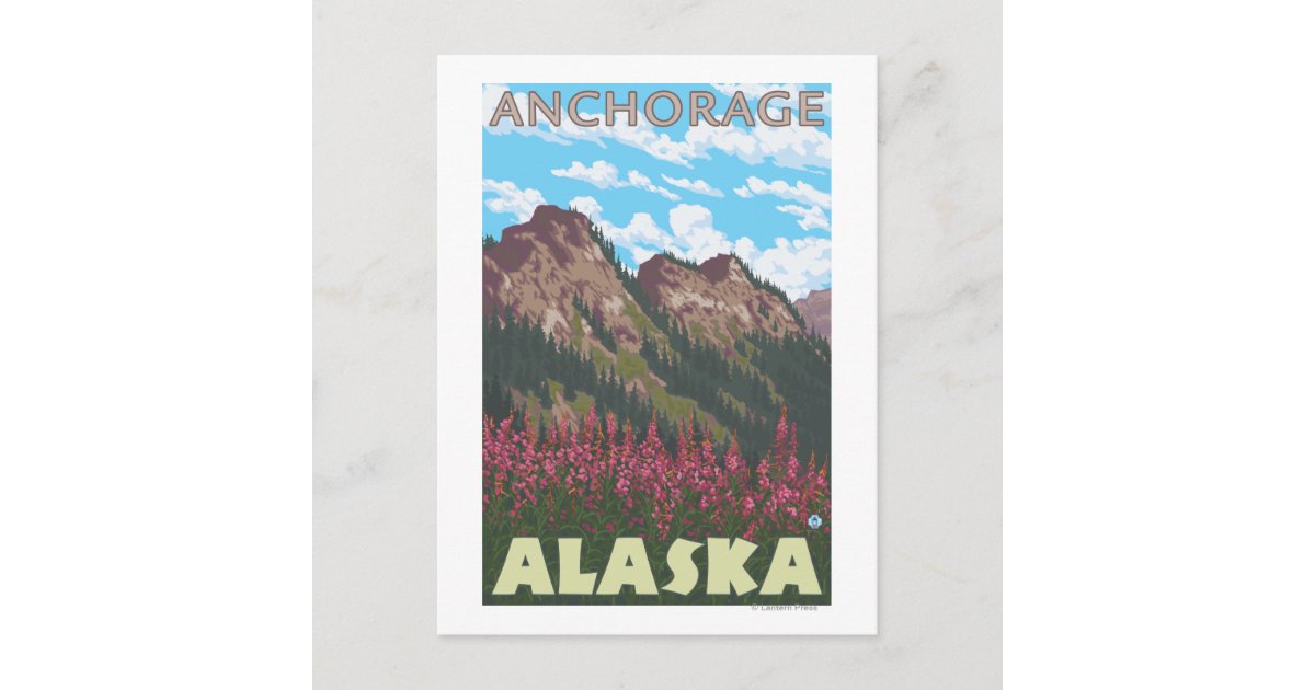 Fireweed & Mountains - Anchorage, Alaska Postcard | Zazzle