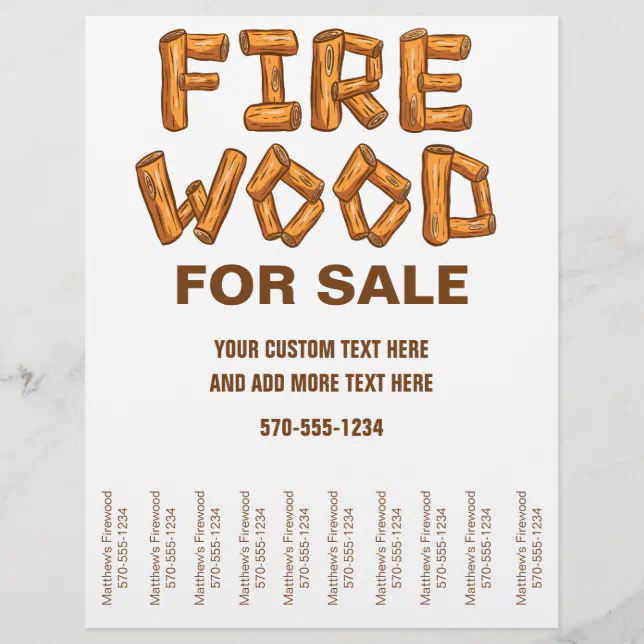 Firewood Fire Wood for Sale Flyer Tear Off Strips | Zazzle