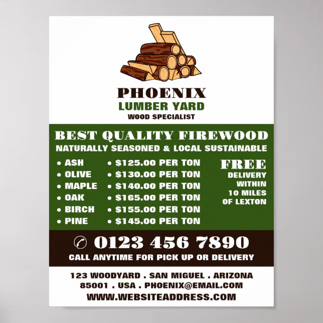 Firewood, Lumber/Timber/Wood Yard Advert Poster | Zazzle