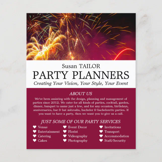 Firework Display, Party Event Planner Advertising Flyer | Zazzle