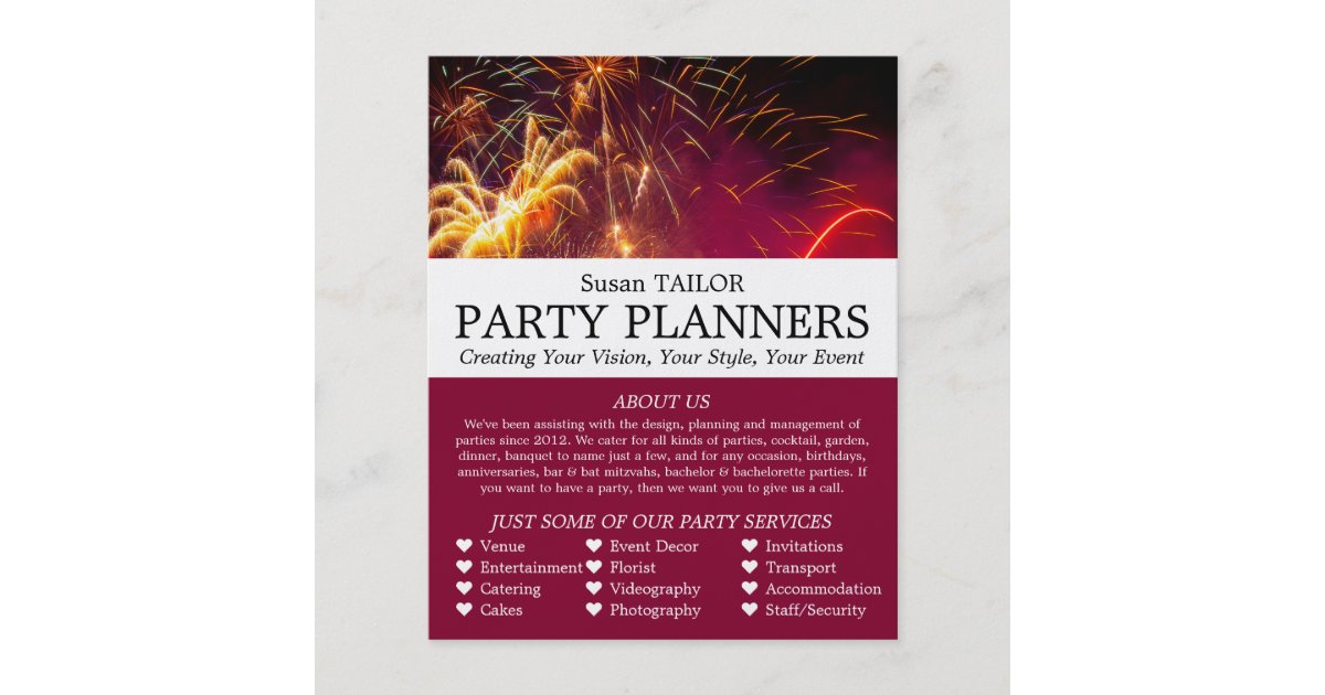 Firework Display, Party Event Planner Advertising Flyer | Zazzle