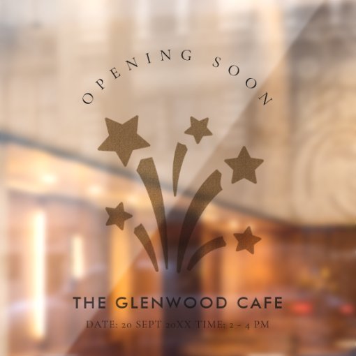 Firework Star Gold Glitter Opening Coming Soon Window Cling | Zazzle