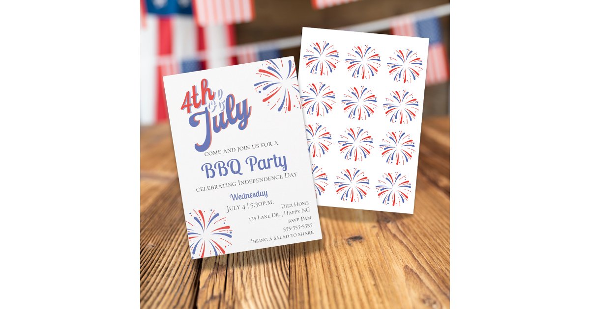 Fireworks 4th of July BBQ Party Invitation | Zazzle
