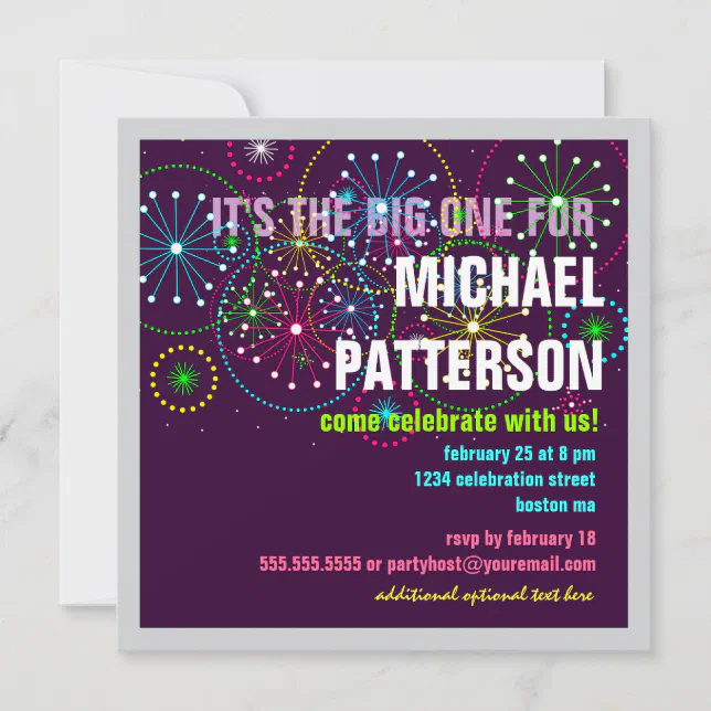 Fireworks Celebration for a BIG Birthday Invitation | Zazzle