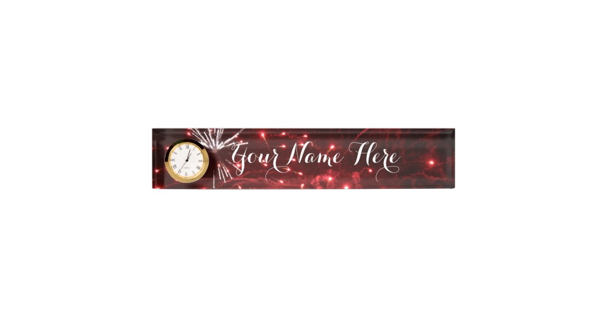 Fireworks Desk Name Plate with Clock | Zazzle