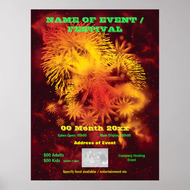 Fireworks display advertising poster, print | Zazzle